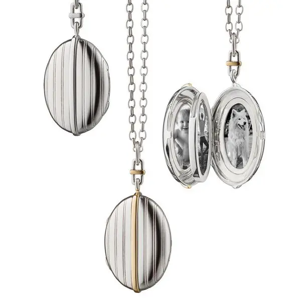 Monica Rich Kosann Two-tone Four Image Pinstripe Locket In 18k Yellow Gold And Sterling Silver,|tt-4711 - Ss