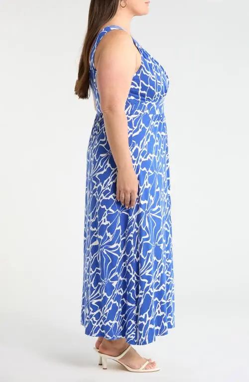 Loveappella Floral Sleeveless Jersey Maxi Dress - Electric