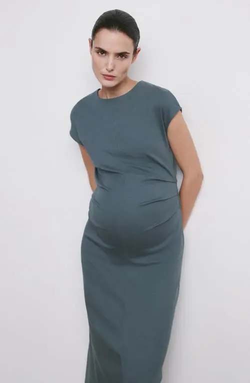 Mango Pleated Dolman Sleeve Cotton Maternity Dress