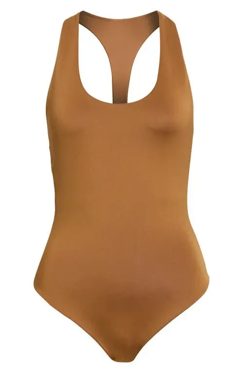 LEFT ON FRIDAY Fast Track Racerback One-piece Swimsuit - Tan Lines Brown