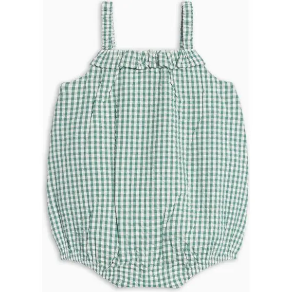 KENDI BY COLORED ORGANICS Orgnaic Rosalie Seesucker Ruffle Bubble Romper - Laguna Gingham