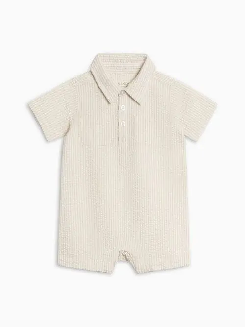 KENDI BY COLORED ORGANICS Organic Seersucker Collared Romper - Dune Stripe