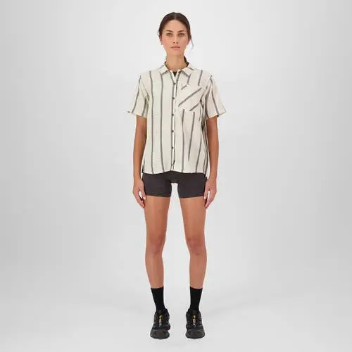 MONS ROYALE At Merino Short Sleeve Shirt - Bone Stripe