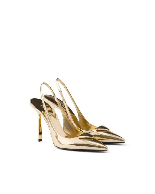 Prada Metallic Leather Slingback Pumps - Gold/silver