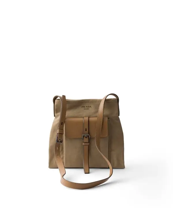 Prada Route Canvas And Leather Shoulder Bag - Neutral
