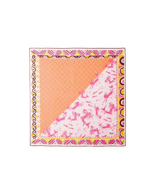 Prada Printed Silk Twill Scarf 55 - Yellow