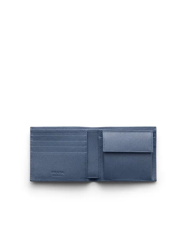 Prada Saffiano Leather Wallet With Coin Purse - Blue