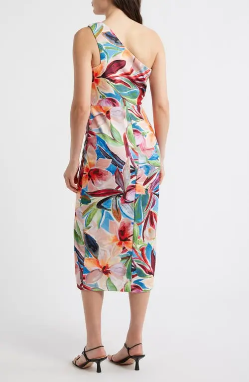 Vince Camuto One-shoulder Tropical Floral Midi Dress