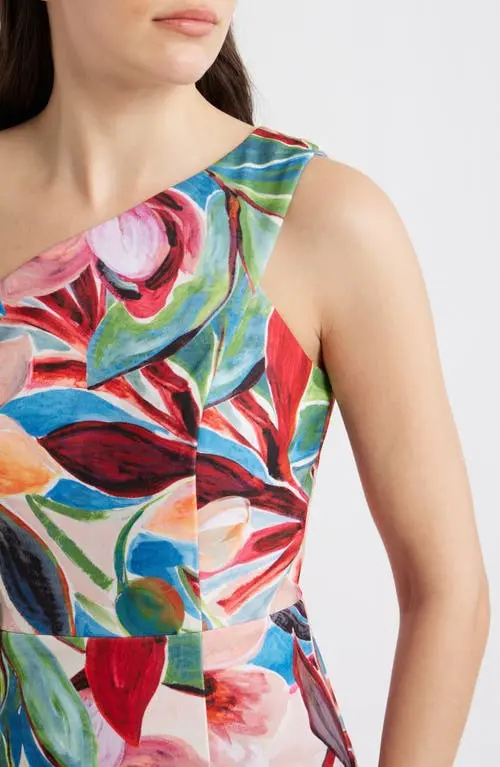 Vince Camuto One-shoulder Tropical Floral Midi Dress