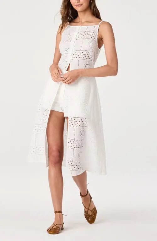 Astr The Label Mercy Eyelet Cotton Button-up Tunic Top
