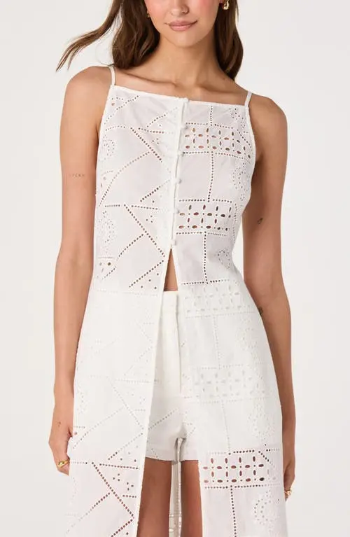 Astr The Label Mercy Eyelet Cotton Button-up Tunic Top