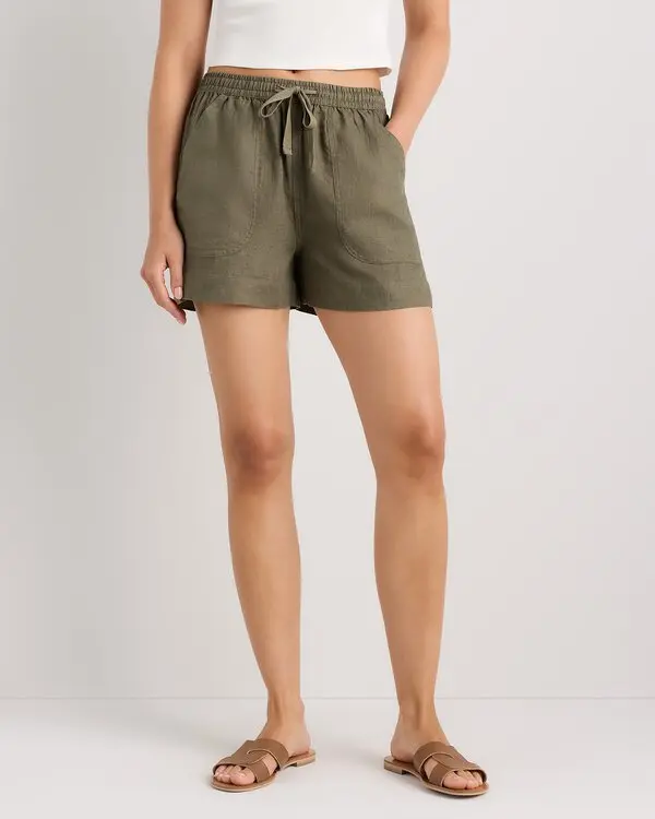 Quince 100% European Linen Shorts - Bayberry Olive