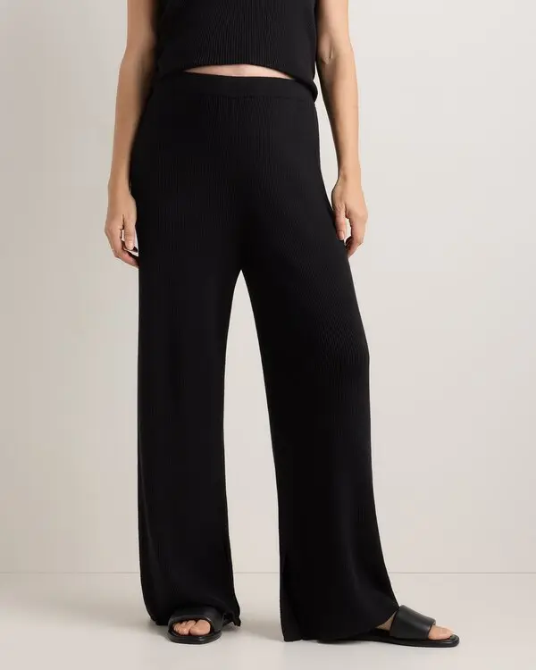Quince Cotton Cashmere Maternity Wide Leg Pants - Black