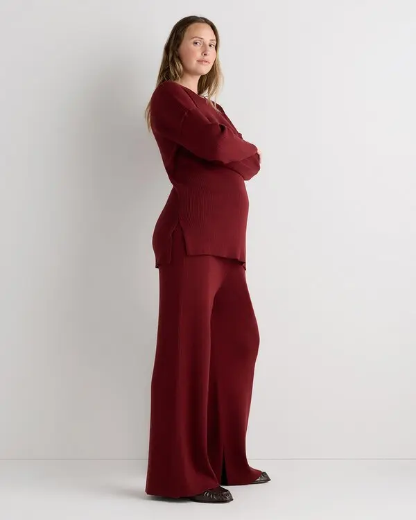 Quince Cotton Cashmere Maternity Wide Leg Pants - Deep Brick Red