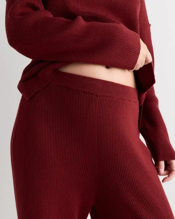 Quince Cotton Cashmere Maternity Wide Leg Pants - Deep Brick Red