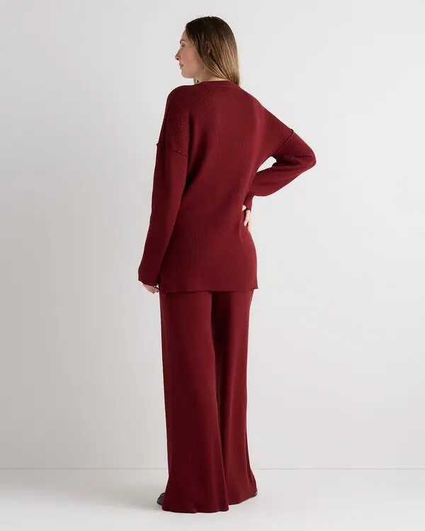 Quince Cotton Cashmere Maternity Wide Leg Pants - Deep Brick Red