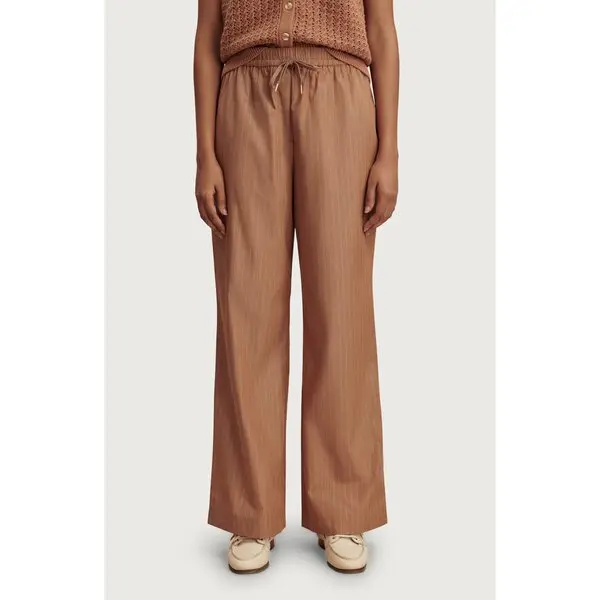 Varley Rowan Straight Leg Cotton Pants - Camel Stripe