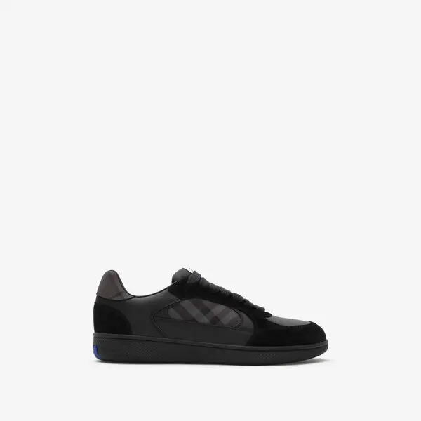 Burberry Leather, Suede And Check Sneakers - Black/lead Grey