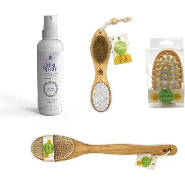 PURSONIC Home Spa Collection Natural Wood Massager, 4-in-1 Foot Scrubber, Bath Brush - Beige
