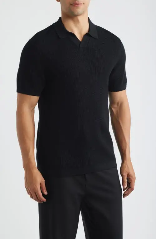 Reigning Champ Victor Johnny Collar Cotton & Linen Polo Sweater - Black