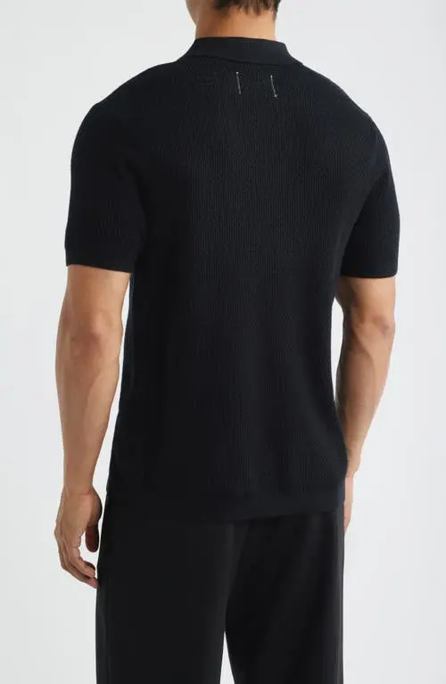 Reigning Champ Victor Johnny Collar Cotton & Linen Polo Sweater - Black