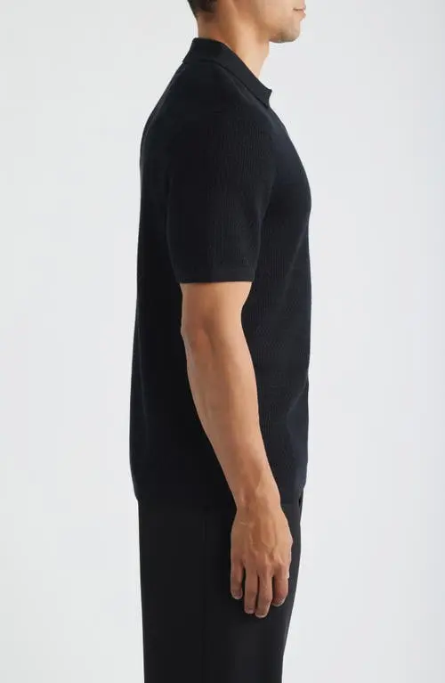 Reigning Champ Victor Johnny Collar Cotton & Linen Polo Sweater - Black