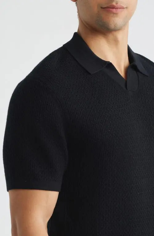 Reigning Champ Victor Johnny Collar Cotton & Linen Polo Sweater - Black