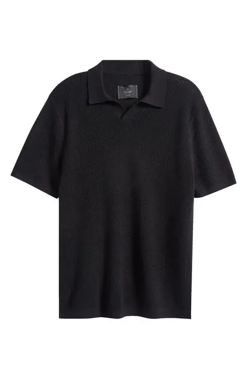Reigning Champ Victor Johnny Collar Cotton & Linen Polo Sweater - Black