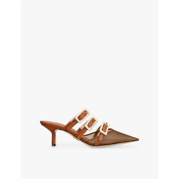 Rodo Paige Leather And Mesh Heeled Mules - Tan Comb