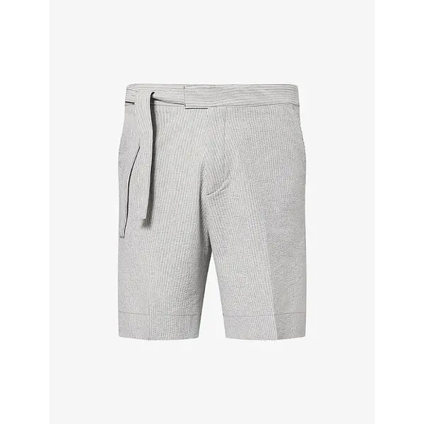 Paul Smith Stripe Seersucker Tie-waist Cotton Blend Shorts - Grey