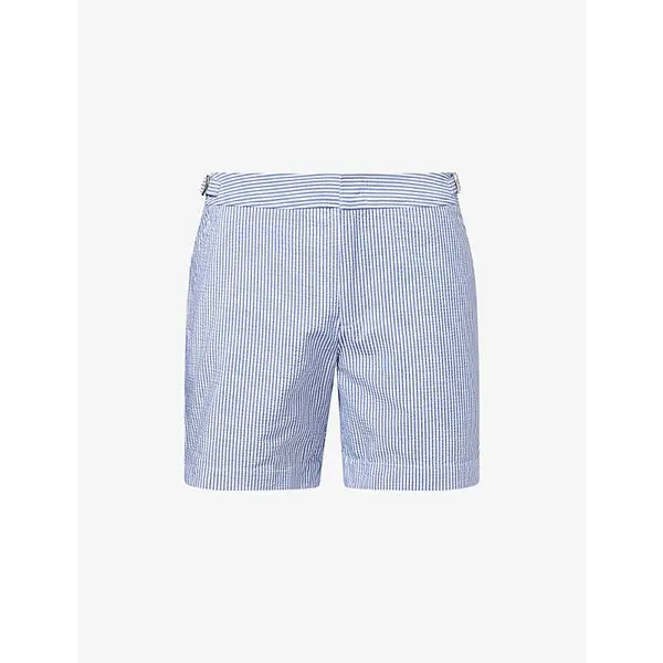 Orlebar Brown Bulldog Seersucker Stripe Mid-length Swim Shorts - Nova Blue/white Stripe