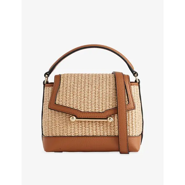 Strathberry Mosaic Nano Raffia Top-handle Bag - Chestnut/natural