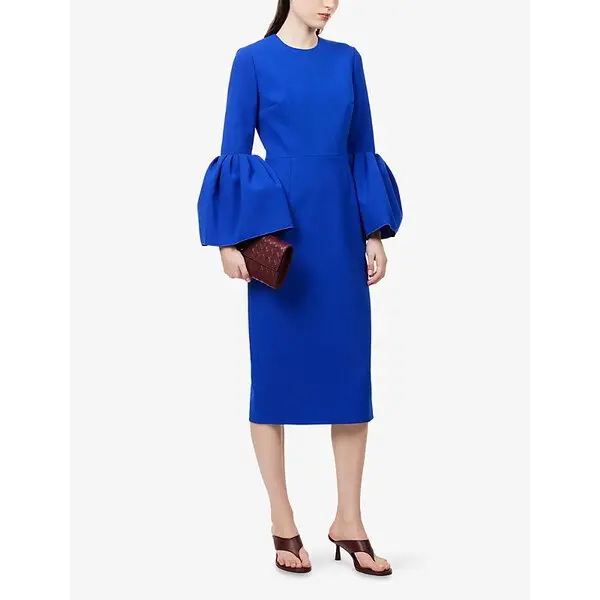 ROKSANDA Margot Puff-sleeve Woven Midi Dress - Iris