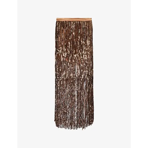 TWP Fringed Sequin-embellished Silk Midi Skirt - Ermine