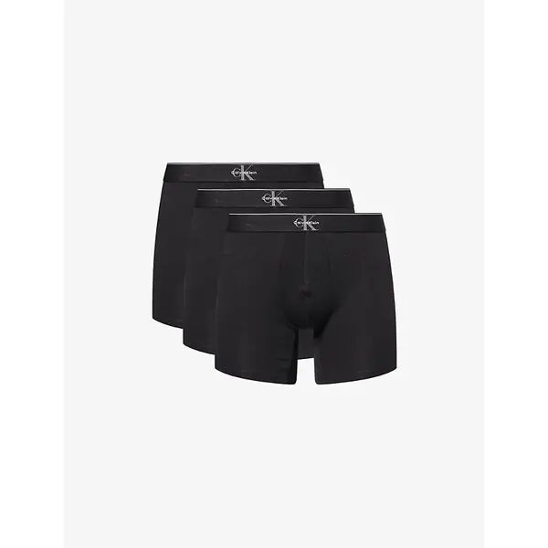 Calvin Klein Graphic Monogram Pack Of Three Stretch-cotton Boxer Briefs - Black