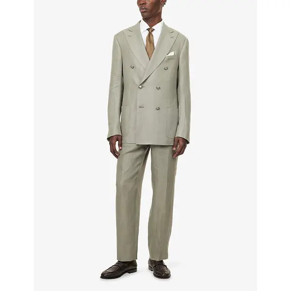 Corneliani Elasticated-waist Linen Trousers - Green Coloured 053