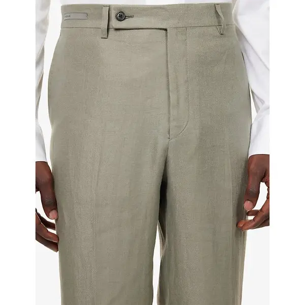 Corneliani Elasticated-waist Linen Trousers - Green Coloured 053