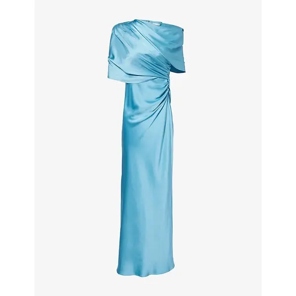 Stella McCartney Draped Cape Satin Gown - Steel Blue