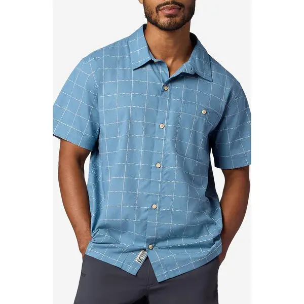 MARMOT Cedrus Organic Cotton Blend Short Sleeve Button-up Shirt - Summer Storm Global Plaid
