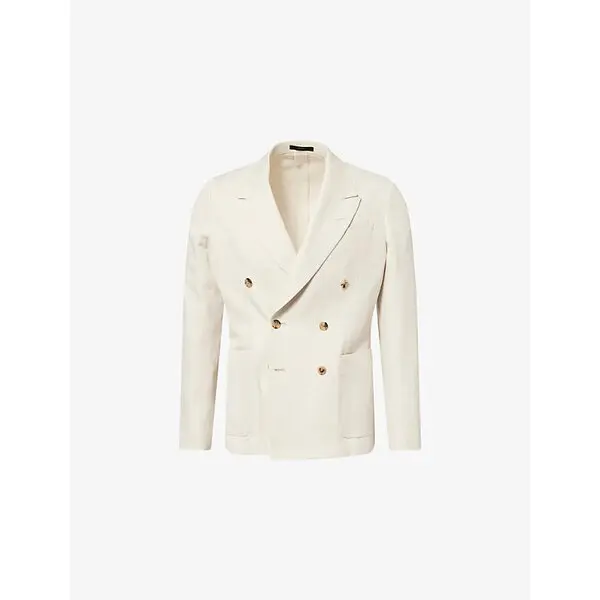 Paul Smith Double-breasted Peak-lapels Cotton And Linen-blend Blazer - White