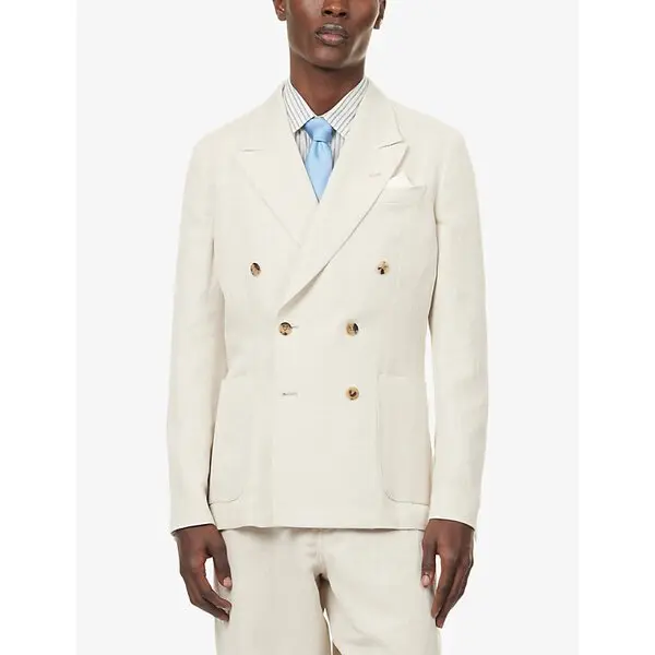 Paul Smith Double-breasted Cotton And Linen-blend Blazer