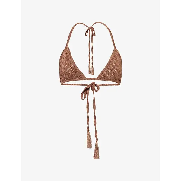 Devon Windsor Lucinda Triangle Woven Bikini Top - Truffle