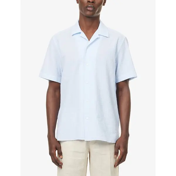 Corneliani Seersuk Camp Short Sleeve Cotton Shirt