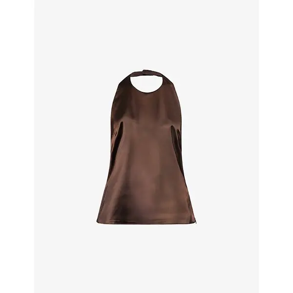 THE COUTURE CLUB Halterneck Sleeveless Satin Top - Chocolate