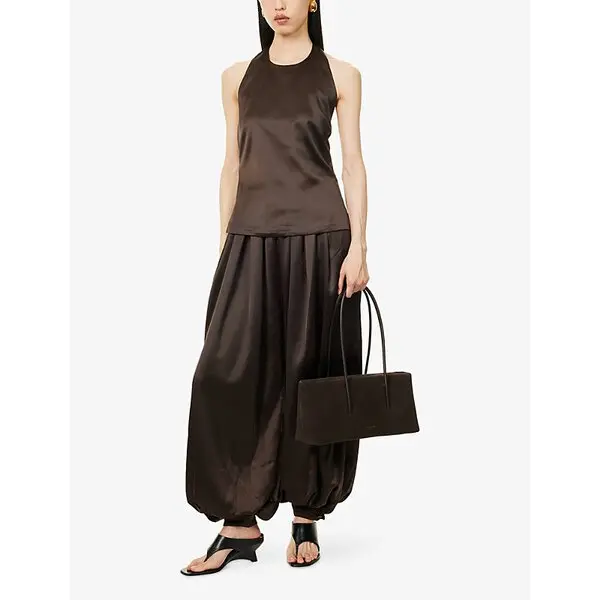 THE COUTURE CLUB Halterneck Sleeveless Satin Top - Chocolate