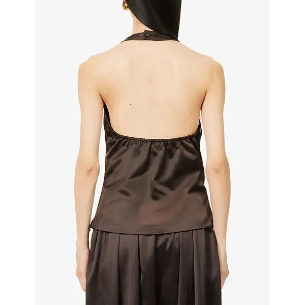THE COUTURE CLUB Halterneck Sleeveless Satin Top - Chocolate