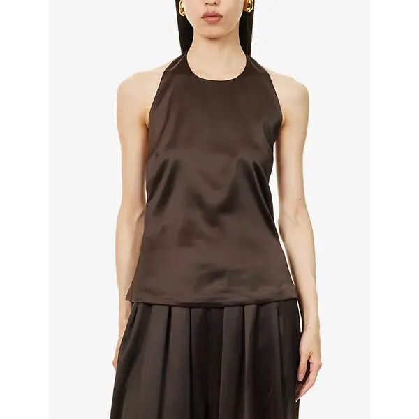 THE COUTURE CLUB Halterneck Sleeveless Satin Top - Chocolate