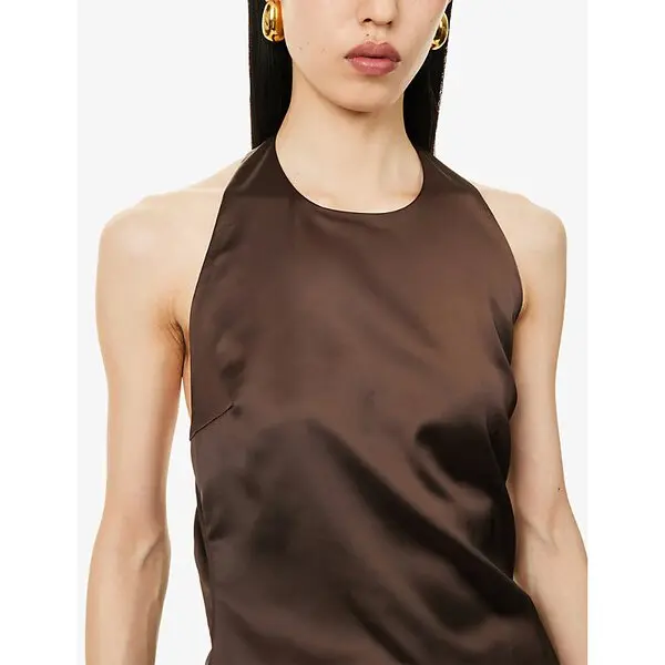 THE COUTURE CLUB Halterneck Sleeveless Satin Top - Chocolate