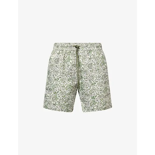 120% Lino Printed Woven Bermuda Shorts - Verde