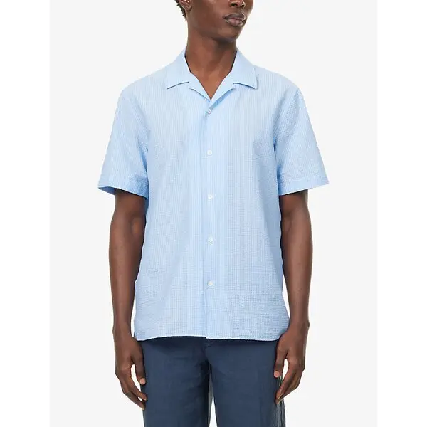 Corneliani Seersuk Camp Short Sleeve Cotton Shirt